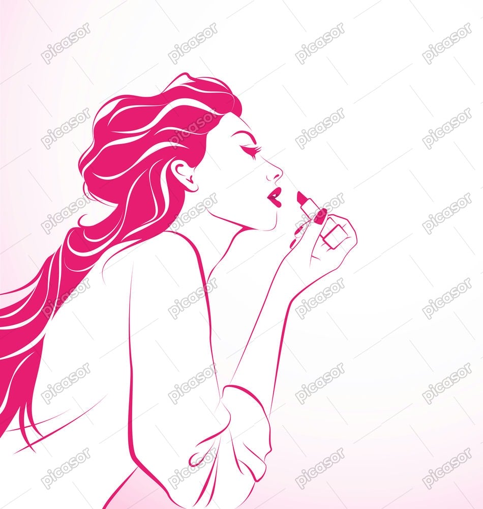 وکتور زن در حال آرایش با رژلب » پیکاسور